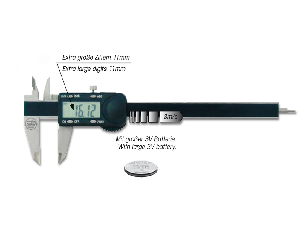 Digital pocket calipers inox in box for right-handers, depth gauge ...